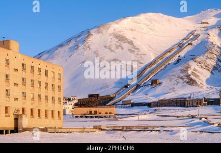 Covered access to the mine, once with a railway. Pyramiden, abandoned ...