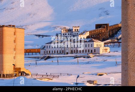 Covered access to the mine, once with a railway. Pyramiden, abandoned ...