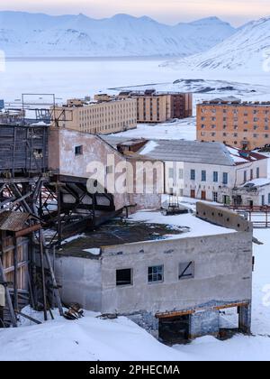 Covered access to the mine, once with a railway. Pyramiden, abandoned ...