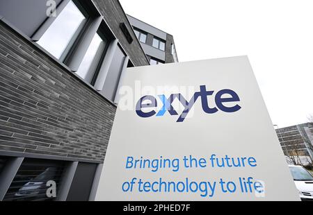 Stuttgart, Germany. 20th Mar, 2023. The logo of the Exyte company on an ...