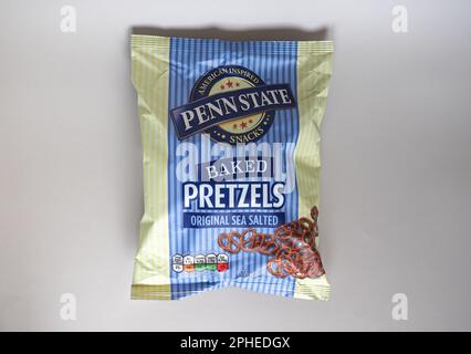 DUBLIN, IRELAND - CIRCA MARCH 2023: Packet of Pennstate baked pretzels ...