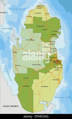 Qatar - Highly detailed editable political map with labeling Stock ...