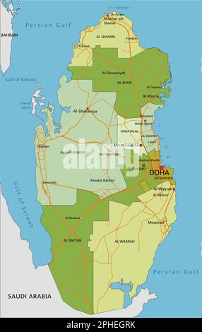 Detailed map of Doha city administrative area. Royalty free vector ...