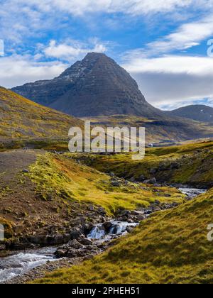 Landscape along the Strandavegur at Balafjoell. The Strandir in the ...