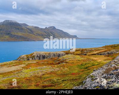 Landscape along the Strandavegur at Reykjarfjoerdur. The Strandir in ...