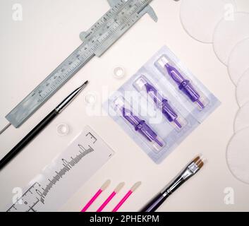 Micropigmentation equipment, top view. Microblading materials ...