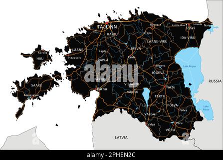 High detailed Estonia road map with labeling Stock Vector Image & Art ...