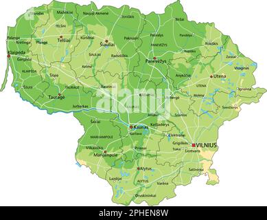 Highly detailed Lithuania physical map with labeling Stock Vector Image ...