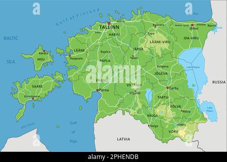 Highly detailed Estonia physical map with labeling Stock Vector Image ...