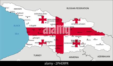 Map of Tbilisi with national flag, highly detailed editable map of ...