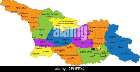 Colorful Georgia political map with clearly labeled, separated layers ...