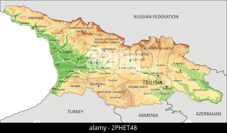 Highly detailed Georgia physical map with labeling Stock Vector Image ...