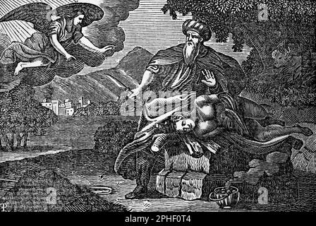 Abraham offering Isaac. Illustration to Book of Genesis, 22. 10 -13 ...
