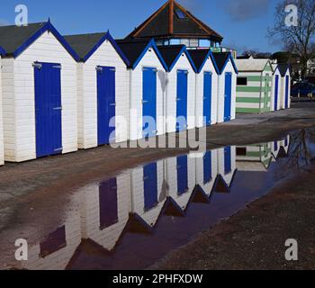 Beach hut reflections at Goodrington Sands, South Devon Stock Photo - Alamy