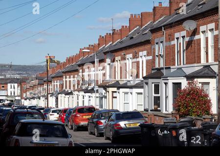 victorian terraced houses in cheviot avenue packed with cars parking on ...