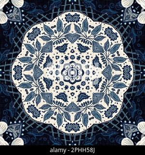 Retro indigo floral bandana 2 tone patterned fabric background ...