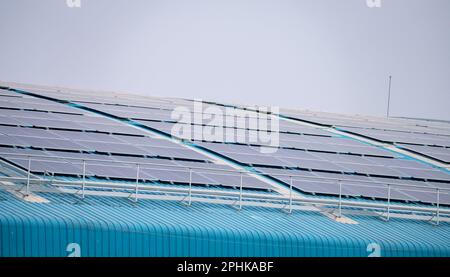 Solar energy for factory or warehouse building. Solar panels on the ...