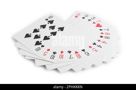 Many different playing cards on white background. Poker game Stock ...