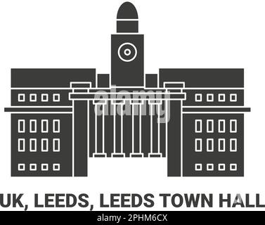 England, Leeds, Leeds Town Hall, travel landmark vector illustration ...
