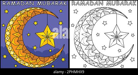 Ramadan Crescent Moon Lanterns Coloring Page Stock Vector Image & Art ...