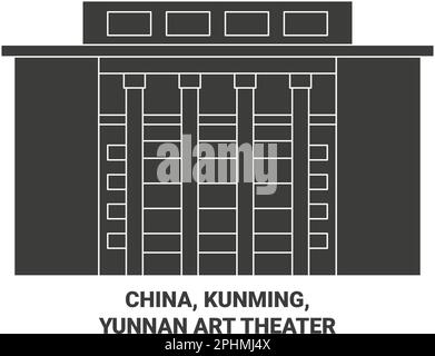 China, Kunming, Yunnan Art Theater travel landmark vector illustration ...