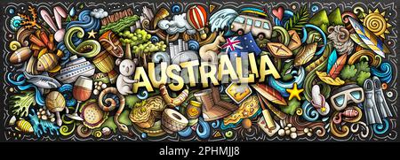 Vector illustration with Australia theme doodles. Hand drawn and eye ...