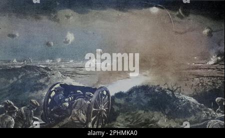 Firing at close range A British gun in an exposed position and with no ...