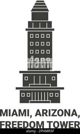 United States, Miami, Arizona, Freedom Tower travel landmark vector ...