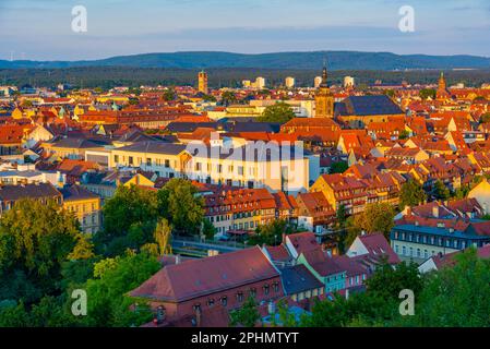 Panorama view of German town Bamberg with four spires of the cathedral ...