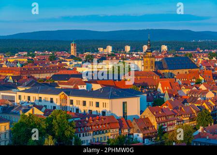 Panorama view of German town Bamberg with four spires of the cathedral ...