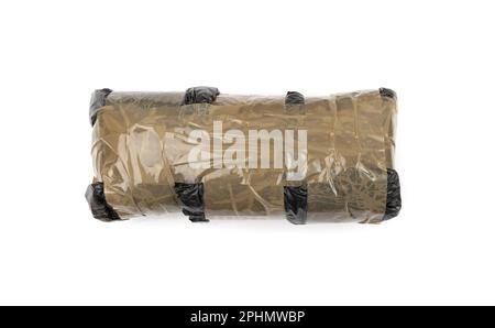 Seized drug bag isolated. Drugs package, heroin bricks, cocain pack ...