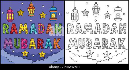 Ramadan Mubarak Coloring Page Colored Illustration Stock Vector Image ...