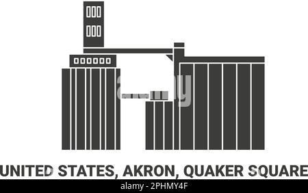 United States, Akron, Quaker Square, travel landmark vector ...