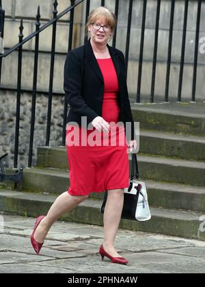 Deputy First Minister Shona Robison heads to the main chamber for ...