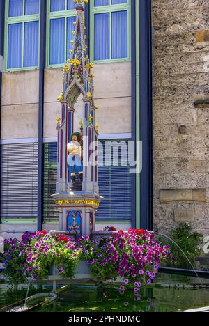 Lammbrunnen fountain with Landsknecht figure, historical town fountain ...