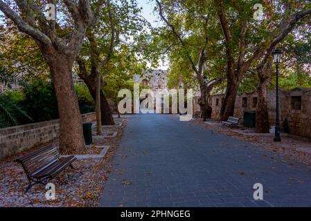 Sunrise view of the Saint Anthony gate of Rhodes in Greece Stock Photo ...
