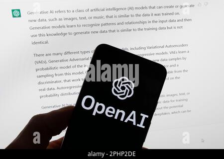 ChatGPT GPT-4 logo seen on the screen of smartphone. Concept for AI ...