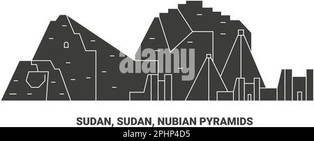 Sudan, Sudan, Nubian Pyramids, travel landmark vector illustration ...