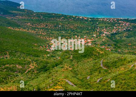 Panorama view of Poulithra village at Peloponnese island in Greece ...