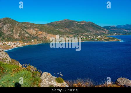 Panorama view of Pori beach at Peloponnese peninsula in Greece Stock ...