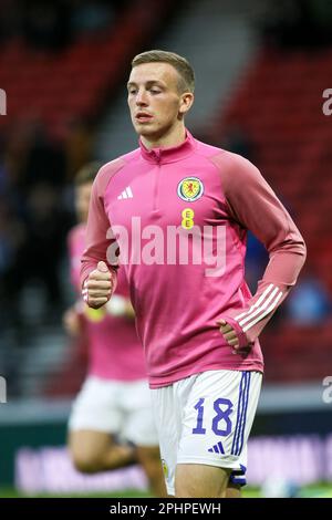 Scotland midfielder Lewis Ferguson left and Morocco midfielder Azzedine ...