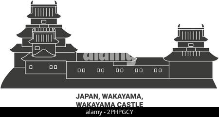 Japan, Wakayama, Wakayama Castle travel landmark vector illustration ...