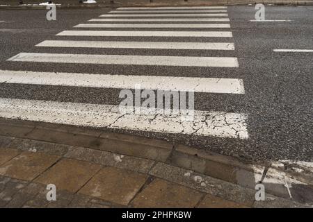 Paved Pedestrian Crossing, Red White Crosswalk, Safety Zebra on Modern ...