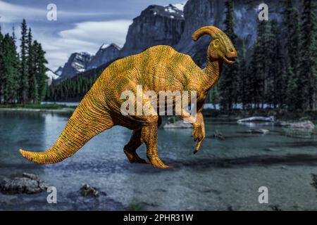 Parasaurolophus, dinosaur from Late Cretaceous, isolated with shadow on ...