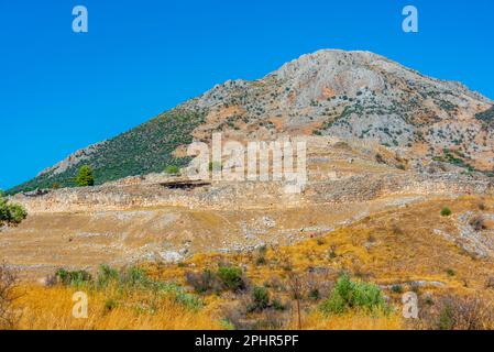 AERIAL VIEW. archaeological site of Mycenae. Near the city of Mykines ...