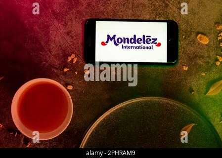 In this photo illustration, Mondelez International, Inc. logo seen ...
