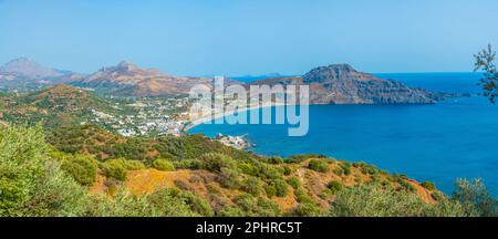 Panorama view of Greek town Plakias at Crete island Stock Photo - Alamy
