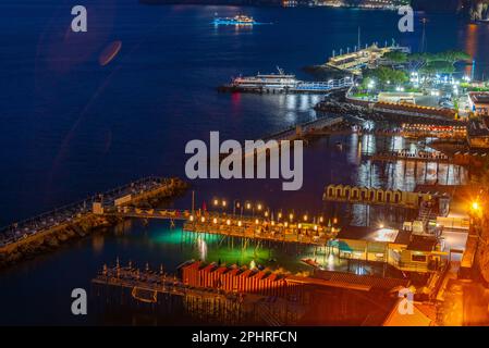 Night aerial view of Leonelli's beach at Sorrento, Italy Stock Photo ...