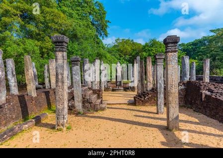 Statues at Atadage at the quadrangle of Polonnaruwa ruins, Sri Lanka ...