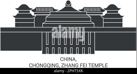 China, Chongqing, Zhang Fei Temple travel landmark vector illustration ...